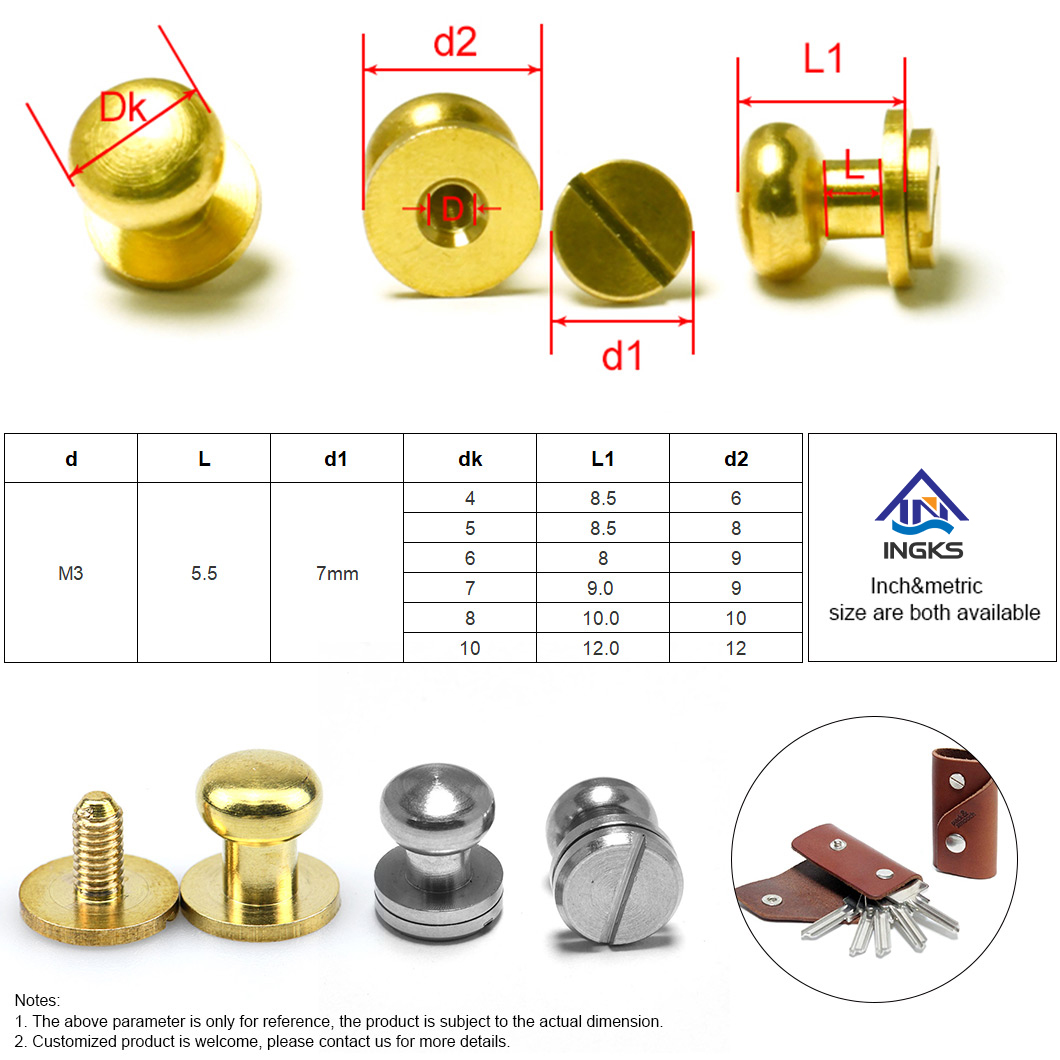 Brass Round Nipple Head Female Screw and Slotted Flat Head Male Screw ...